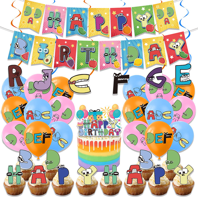 Alphabet Lore Children's Birthday Party Supplies Cake Plaque Balloon ...