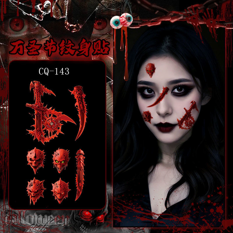 Halloween tattoo stickers Simulated terror bleeding, fake wounds, skull ...