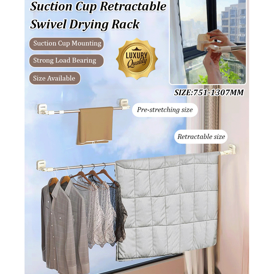 HOT 【Punch-Free Clothes Drying Rod】Telescopic Rotating Drying Rack With ...
