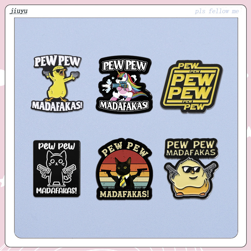 Pew Pew Madafakas Brooches Badge Funny Cat Pew Pew Enamel Pin Brooch ...