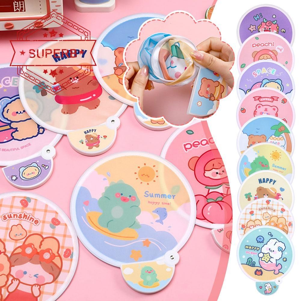 Cartoon Folding Fan Cute Ins Girly Style Portable Small Round Fan ...