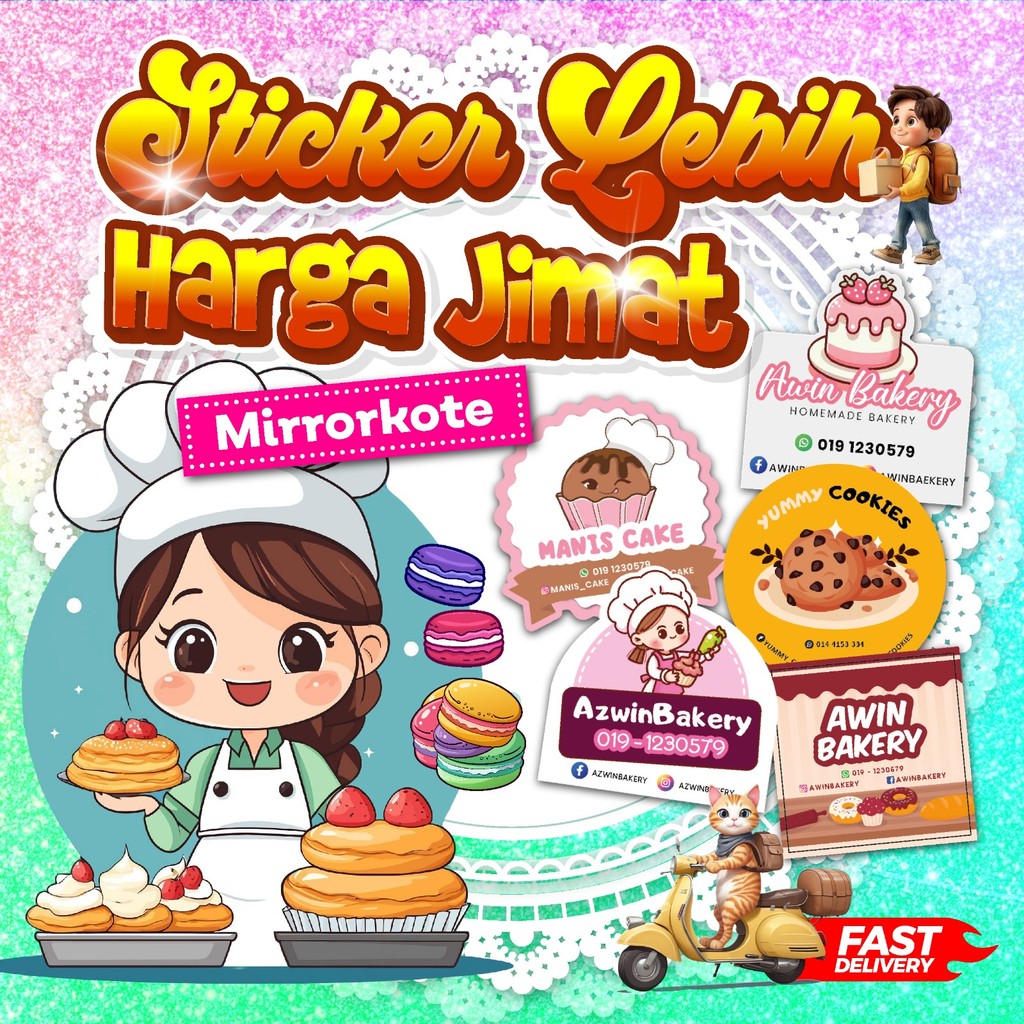 100pcs STICKER BAKERY CUSTOM LABEL PRODUK DOORGIFT STICKER KEK TAPAK ...