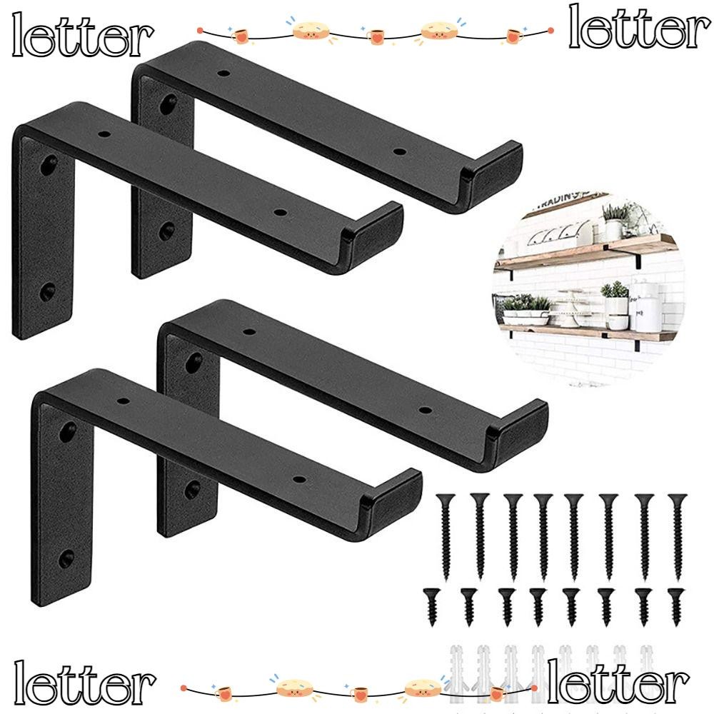 LETTER Floating Shelf Brackets, Wall Mount Black Coated Cast Iron ...