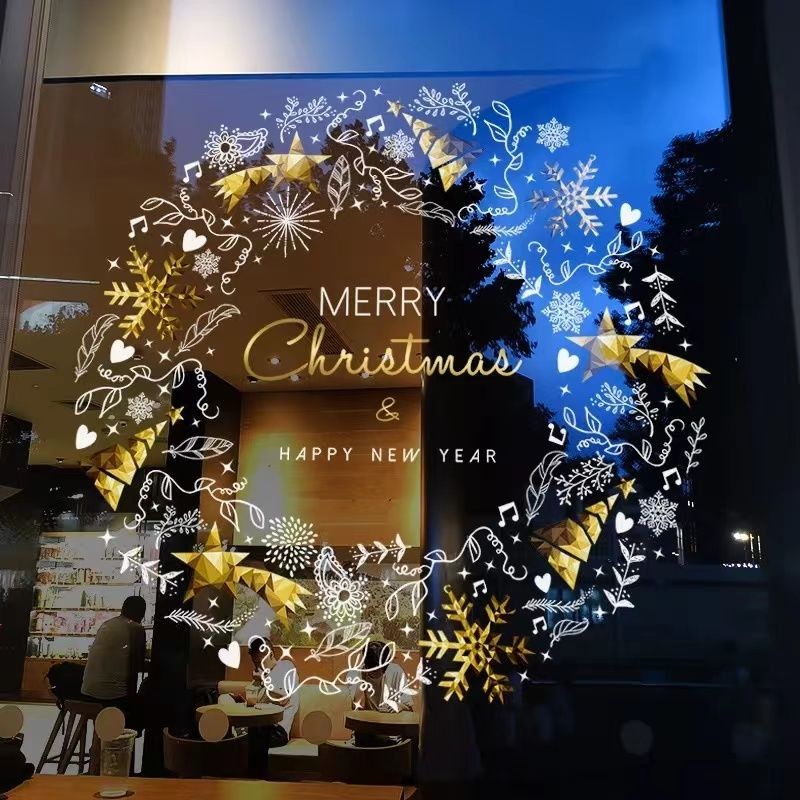 Christmas Scene Layout Creative Garland Stickers Shop Window Decoration ...