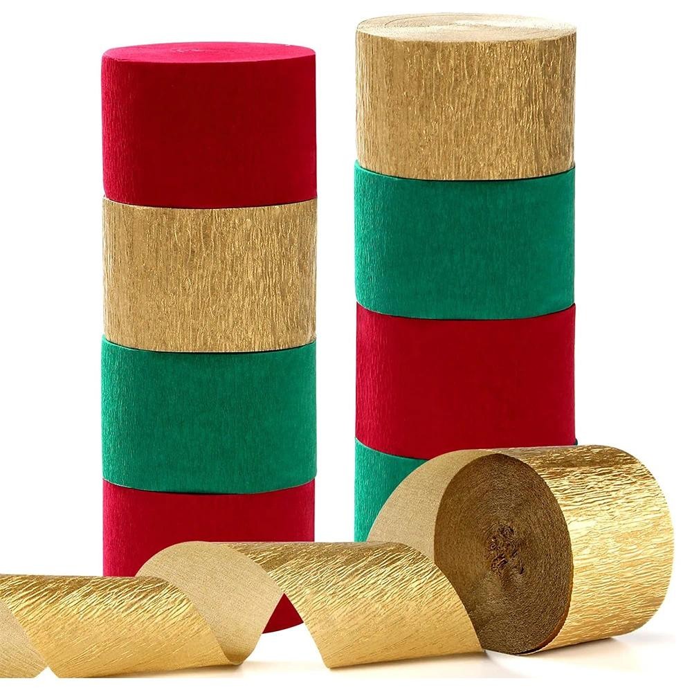 4 Rolls Christmas Crepe Paper Streamers Red Green Gold Crepe Paper ...