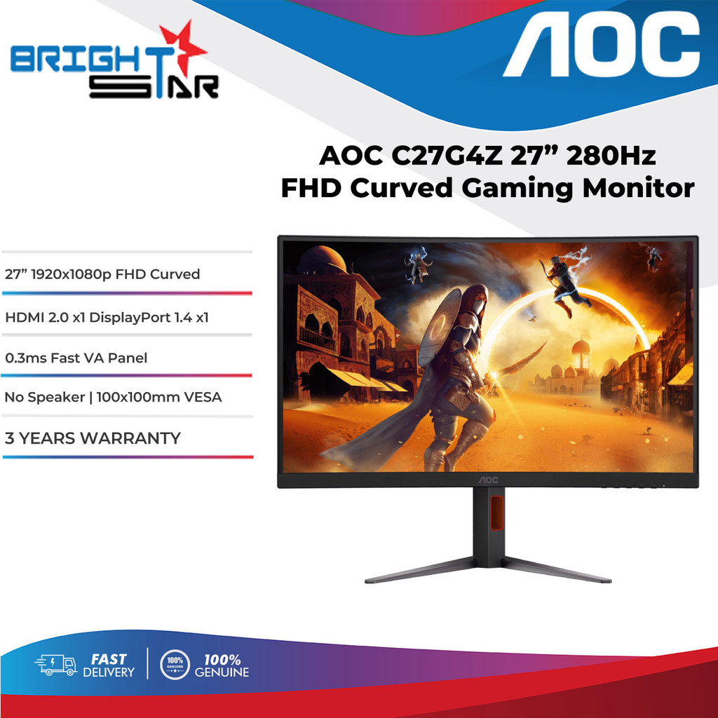 AOC C27G4Z 27" FHD 280Hz VA Curved Gaming Monitor | Shopee Malaysia