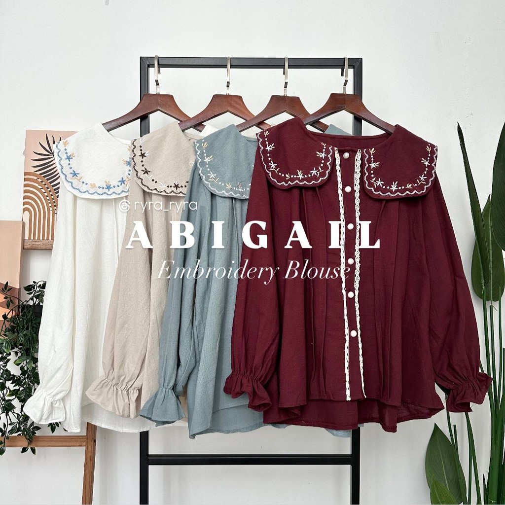 ABIGAIL EMBROIDERY BLOUSE ( PETER PAN COLLAR ) - COTTON LINEN | Shopee Malaysia
