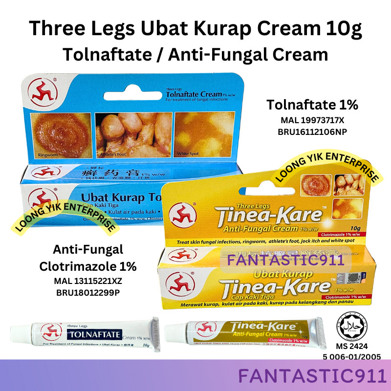 Three Legs Ubat Kurap Cream 10g Tolnaftate / Anti-Fungal Cream 藓药膏 Cap ...