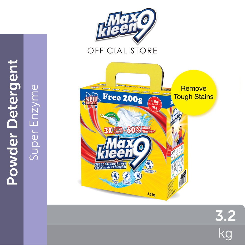 Maxkleen 9 Super Enzyme Powder Detergent 3KG FOC 200G (New Formula ...