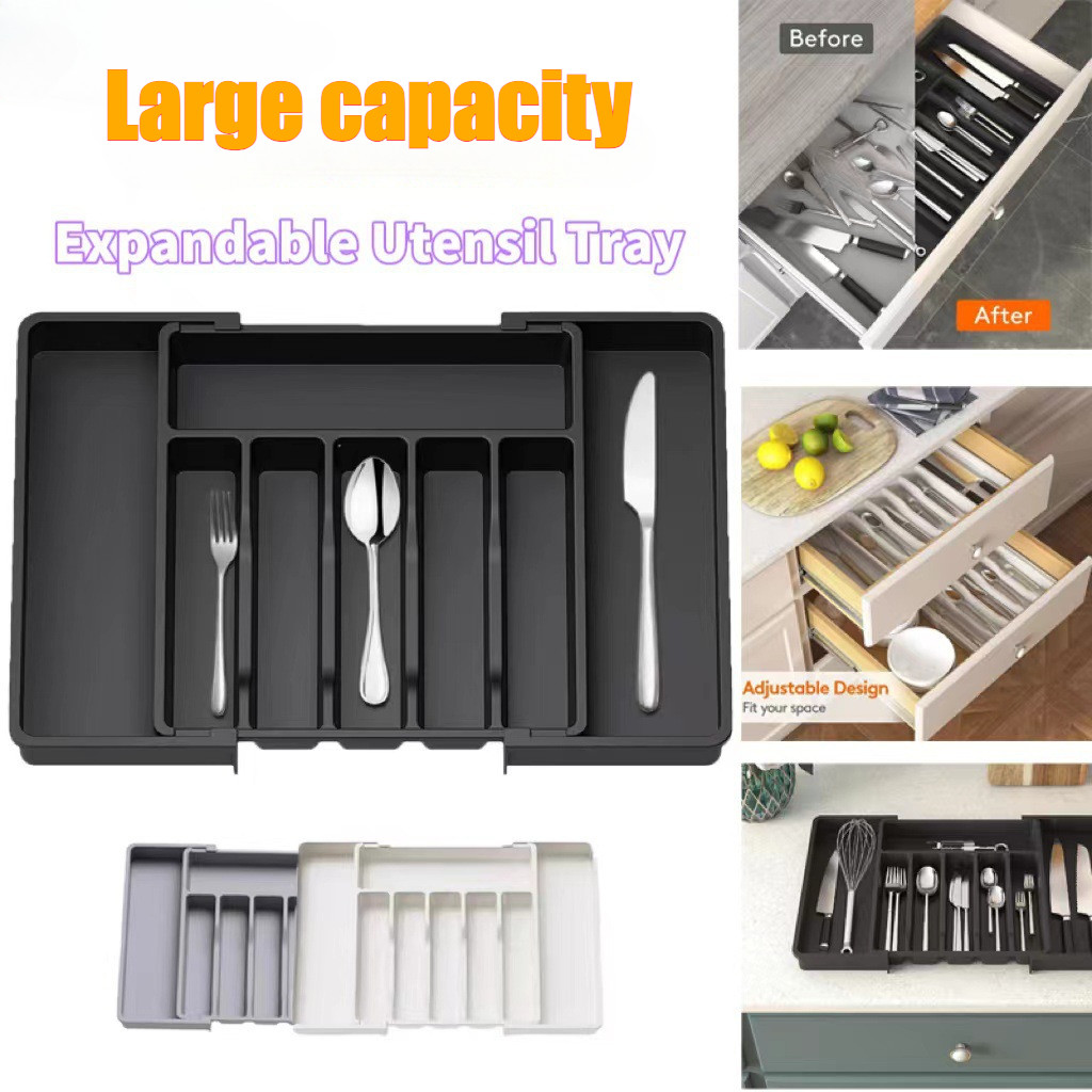 Cutlery Organizer Expandable Utensil Tray Drawer Kitchen Silverware ...