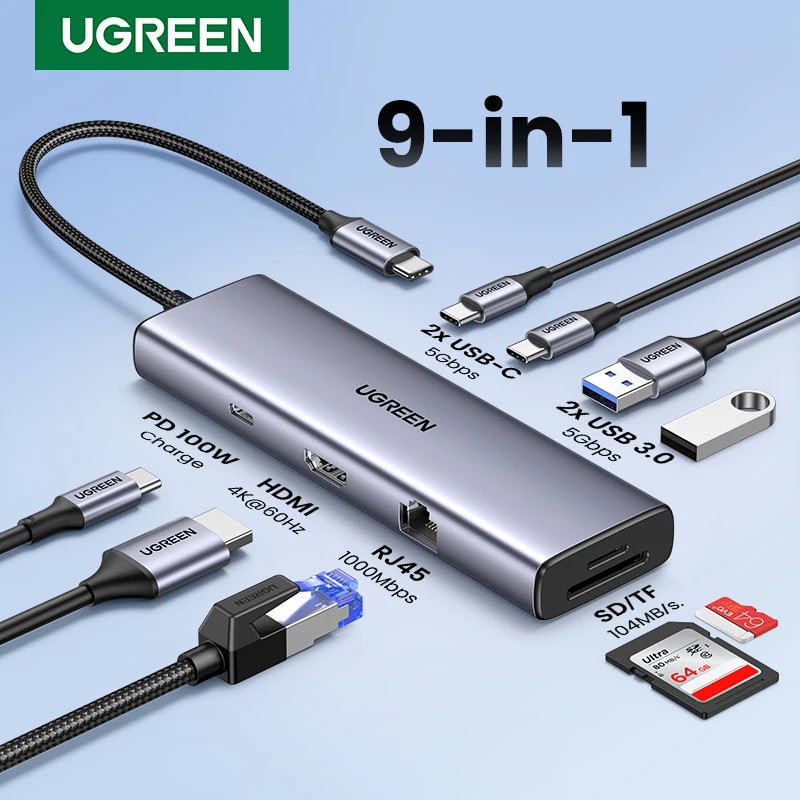 UGREEN USB HUB Docking Station 9-in-1 Type-C to 4K60Hz HDMI PD100W ...