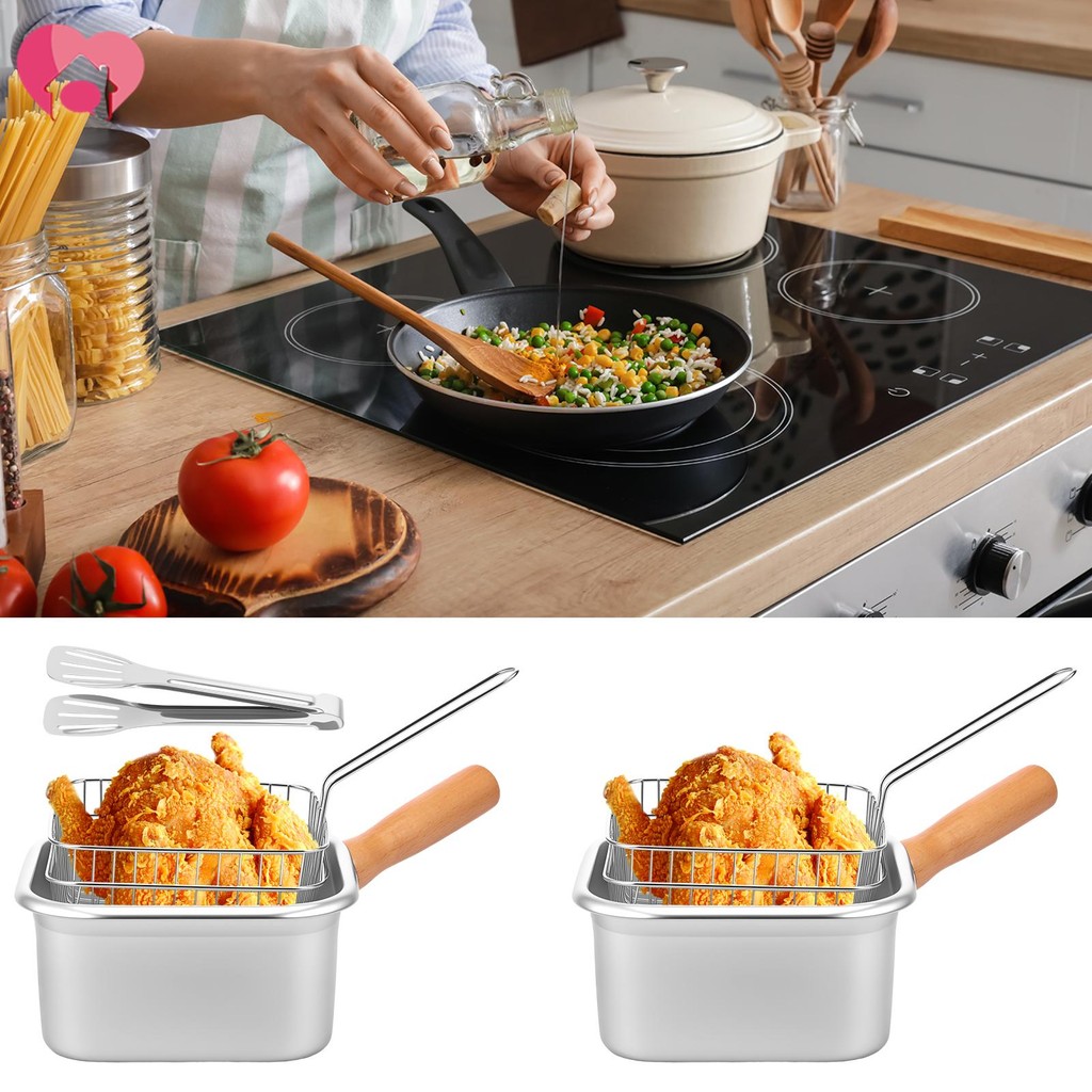 Stainless Steel Deep Fryer Pot Portable Square Frying Pan with Basket ...