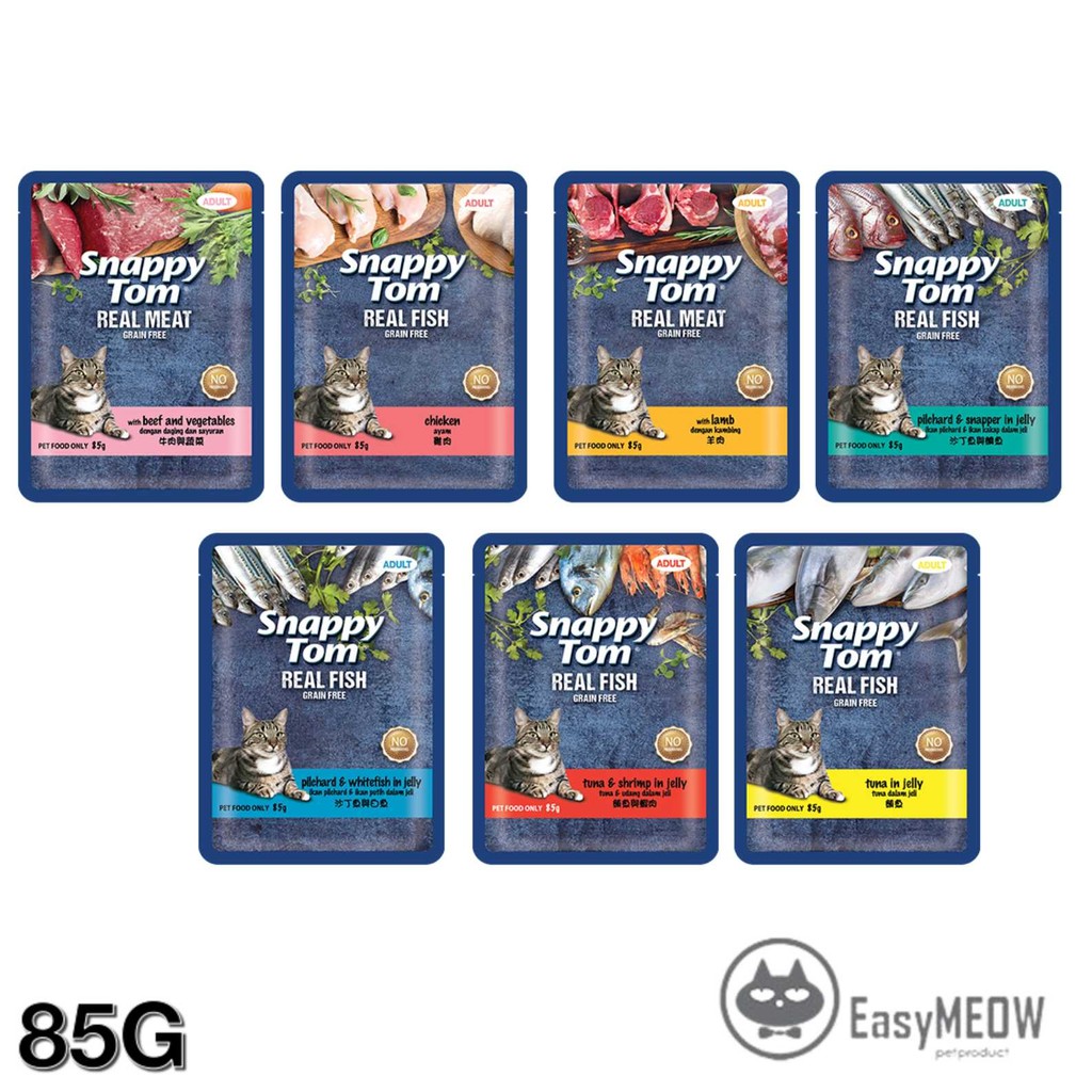 Snappy Tom Pouch (Cat) 85G (Lamb , Beef& Vege , Pilchard & Snapper ...