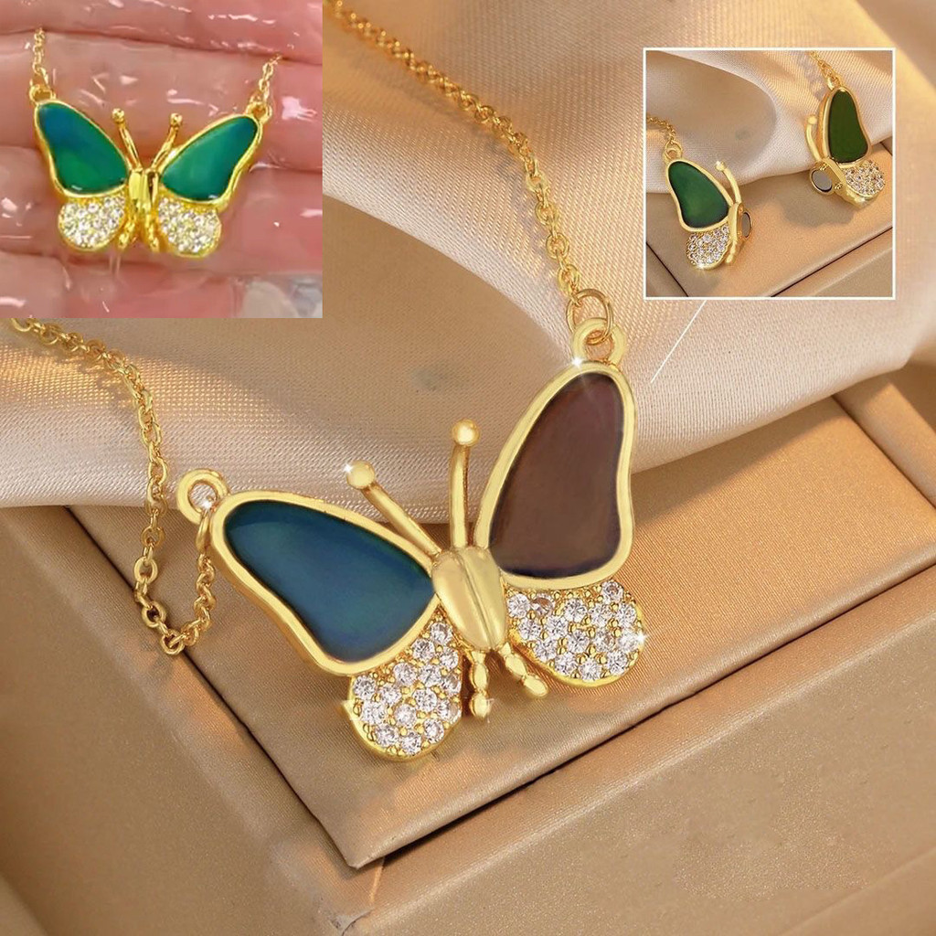 Fashion Temperature Sensing Color Changing Butterfly Necklace Exquisite Butterfly Magnetic Necklace Shopee Malaysia