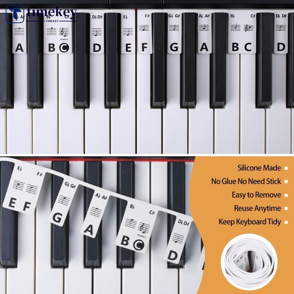 TIMEKEY 88/61Keys Reusable Silicone Piano Keyboard Note Labels Guide ...