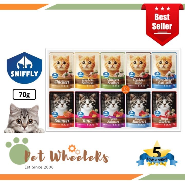 SNIFFLY Cat Pouch 70g Cat Wet Food Grain Free Milk (Kitten/Adult) Pate ...