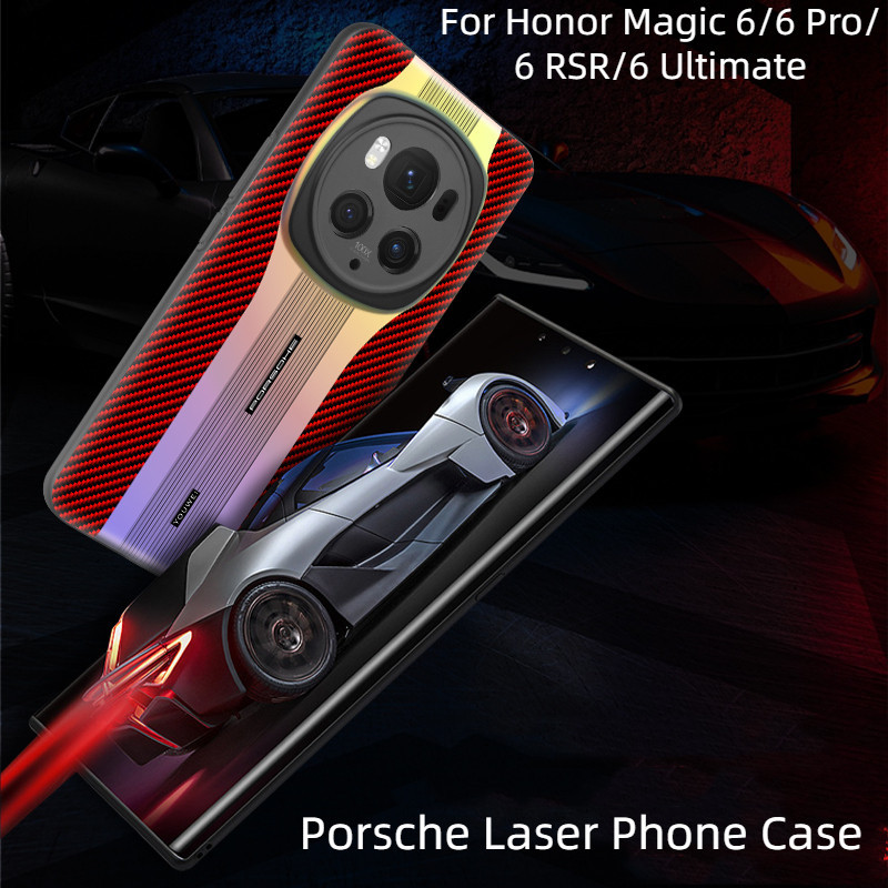 Luxury Porsche Design Laser Carbon Fiber Phone Case For Honor Magic 6 Pro 6 RSR 6Pro 6 Ultimate ...