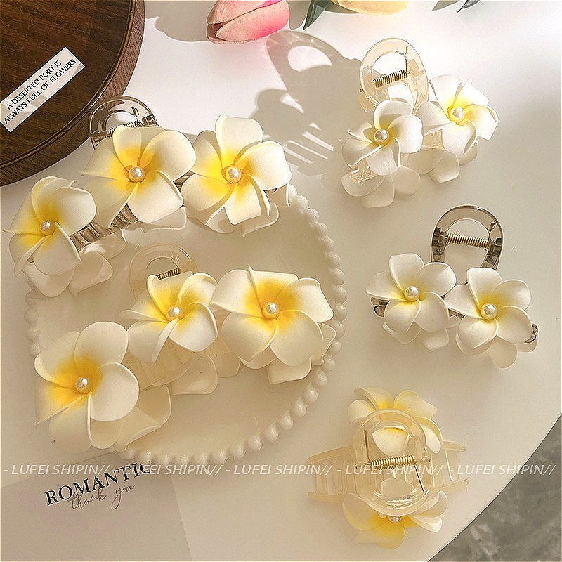 Korean Fashion Plumeria Hair Clip Women's 2024 New Flower Clip Shark ...