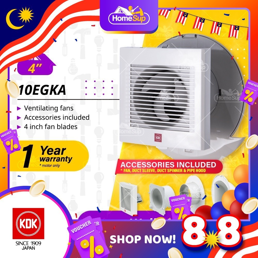 KDK Ventilating Exhaust Fan 10egka - Wall Mounted Fan 4inch (4” - Fan ...
