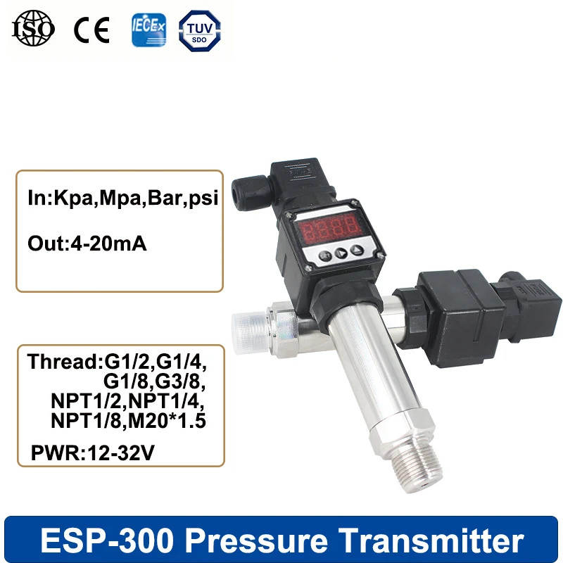 LED Display Pressure Transmitter Output 4-20mA Input -1-0-1000bar G1/4 Connector Water Tank Oil ...