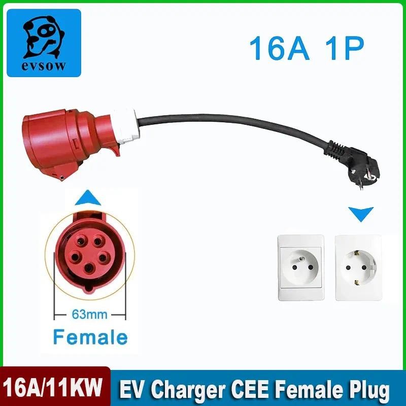 evsow EV Charger Schuko Plug To CEE Red Power Female Plug 5 Pins Socket ...