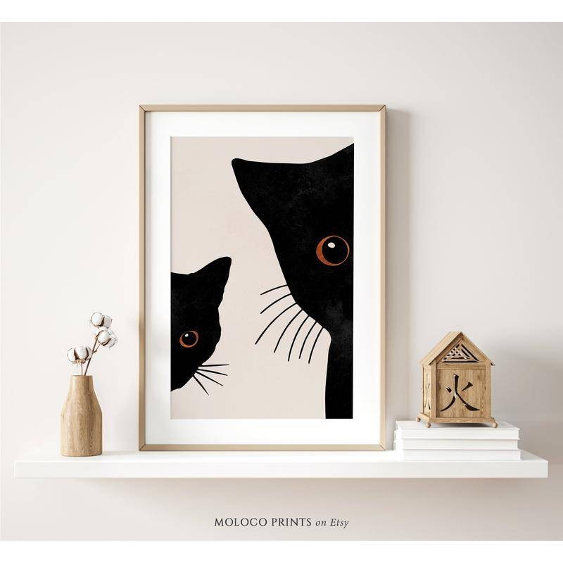 A Charming Presentation of a Boho Cat Print in an Unframed Version for ...
