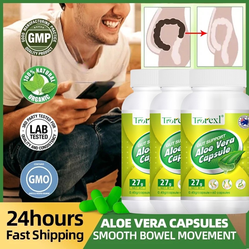 60 Capsules/Bottle Trorexl Halal Natural Laxative Aloe Vera Soft ...