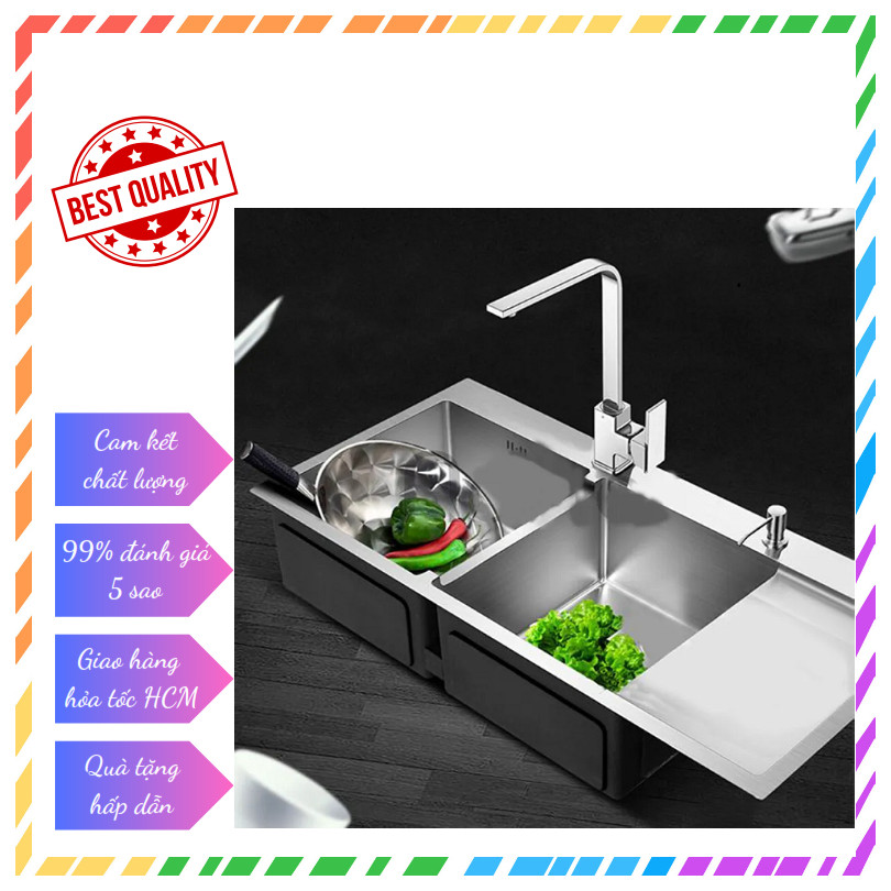 2-drawer sink and dishwashing sink with cutting board wings, monolithic ...