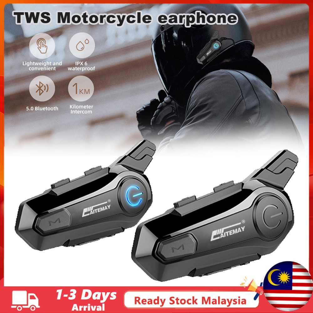 (Malaysia Stock) Motorcycle Intercom Helmet Bluetooth TWs Motorcycle ...