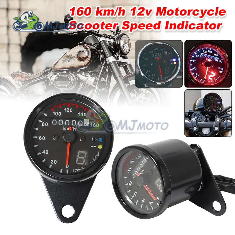 Motorcycle LED Dual Odometer KMH Speedometer Gauge Instrument with Gear ...