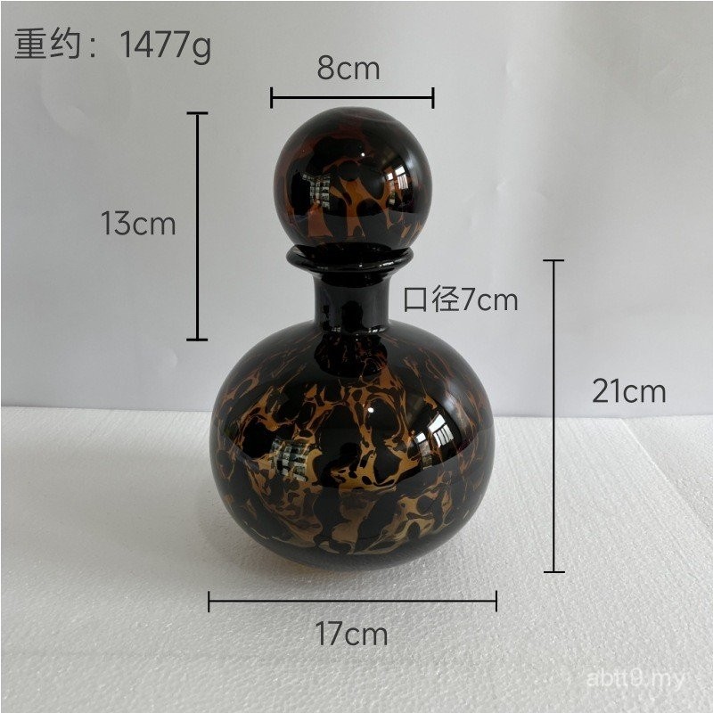 Vas kaca seni cetak leopard mewah kuno, hiasan rumah sampel alat letak ...