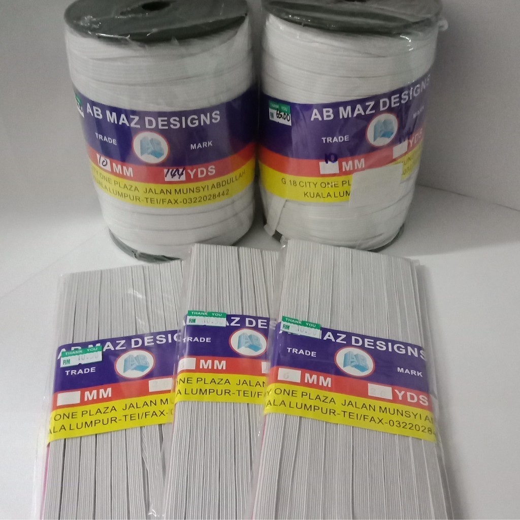 (Roll) 6mm, 8mm, 10mm, 12mm, 14 mm Getah Elastik Leper Putih, Getah ...