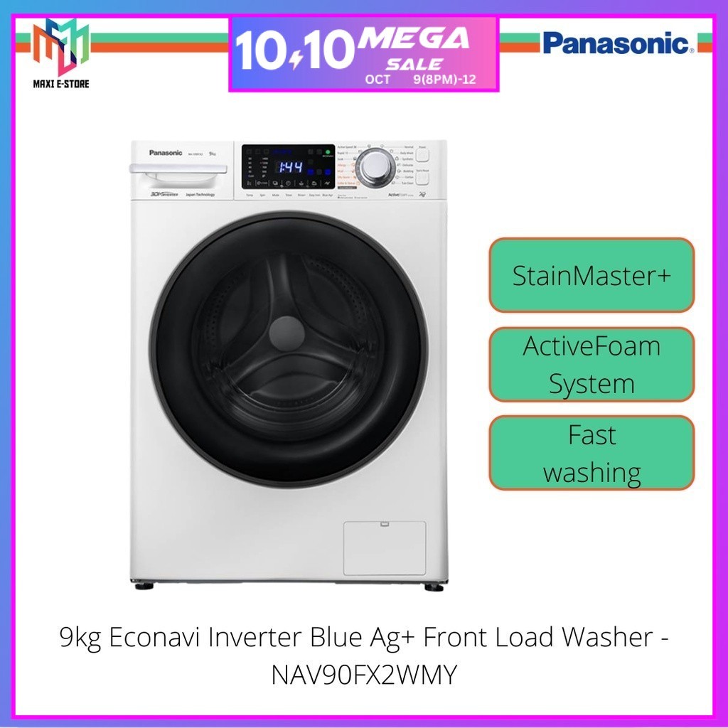 Panasonic 9kg ECONAVI Inverter Blue Ag+ Front Load Washer - NAV90FX2WMY ...