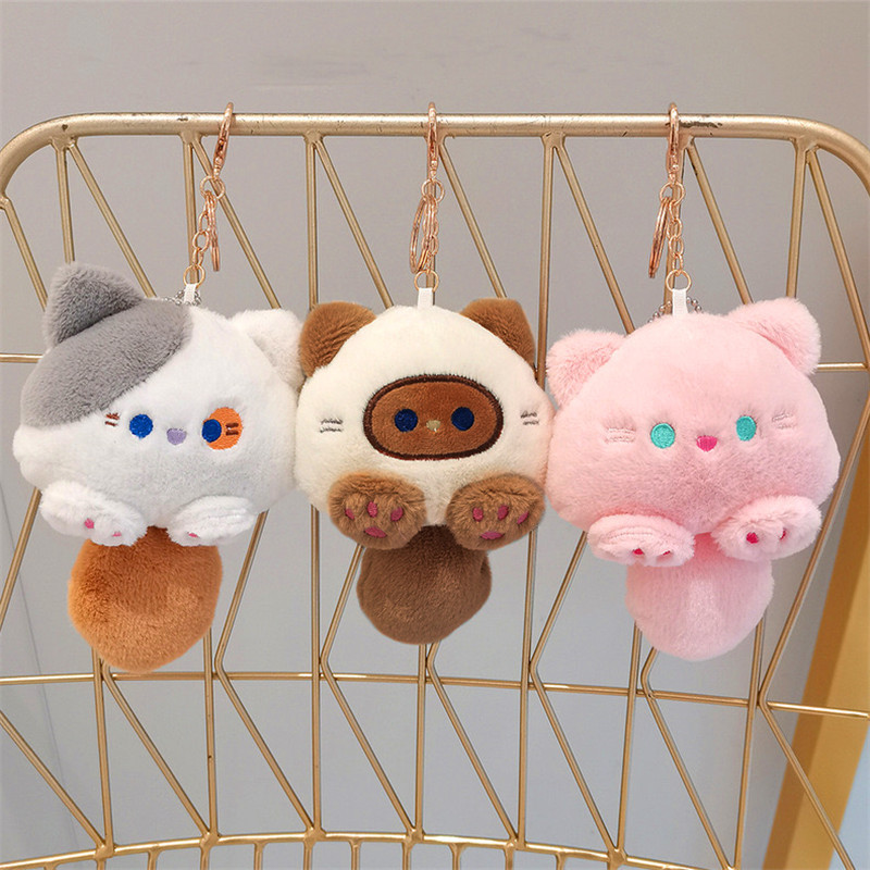 Stuffed Coffee Cat Plush Keychain Creative Soft Fluffy Animal Plush Key ...