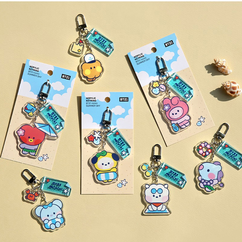 BT21 Keychain Korean Fashion Acrylic BTS BT21 Kpop Idol Cartoon Pendant Keyring BT21 Minini ...