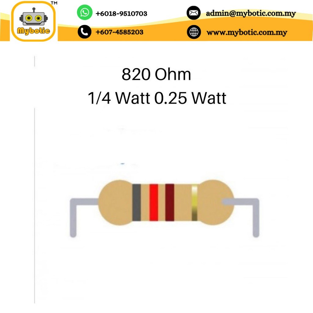 820 ohm 0.25w 1/4W resistor (5% tolerance) (10pcs/ pack) | Shopee Malaysia