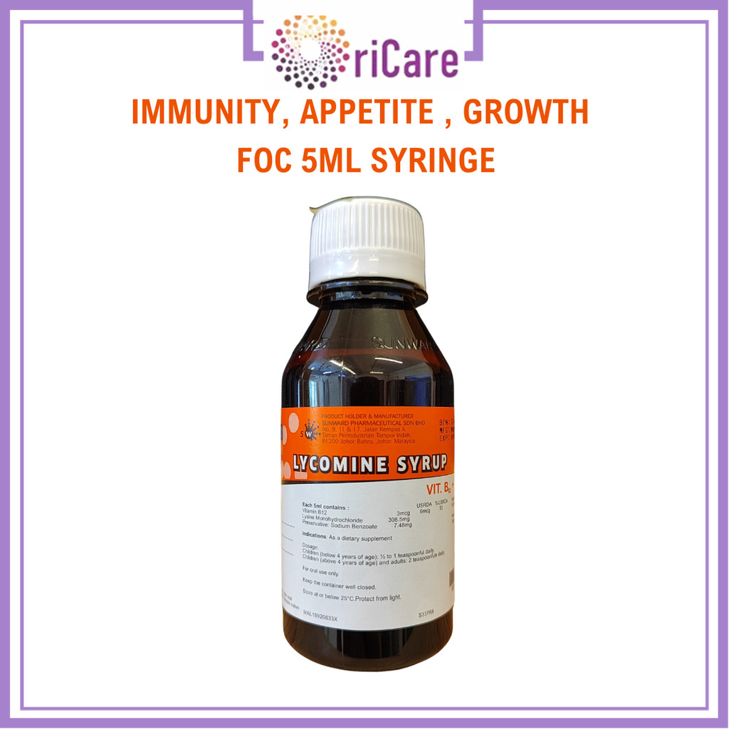 SUNWARD LYCOMINE SYRUP FOR APPETITE SELERA MAKAN 120ML ( Free syringe ...