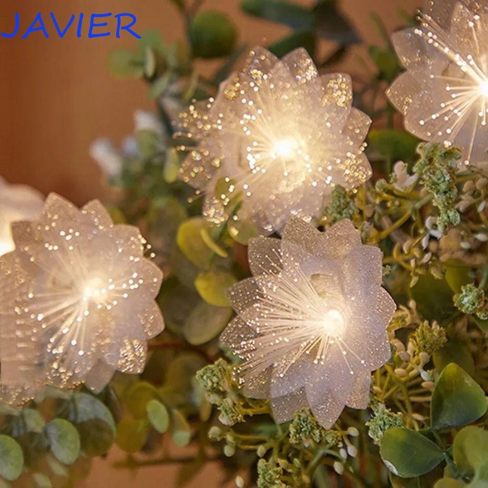 JAVIER Fiber Optic Flower String Lights, Battery Powered Double Layered ...