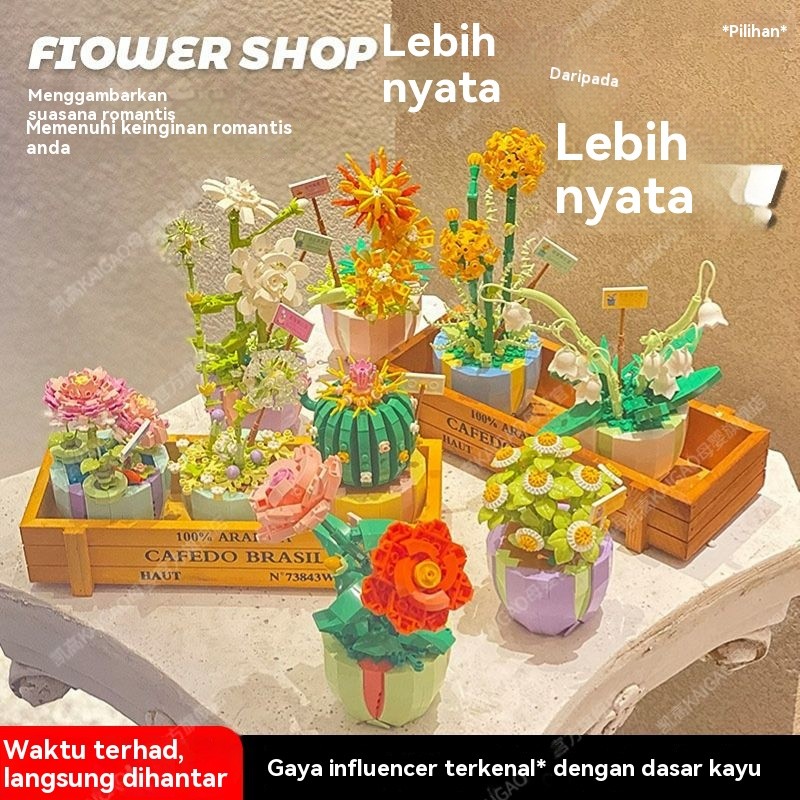 LEGO DIY Eternal Flower Succulent Plant Blok Bangunan Mainan Hadiah ...