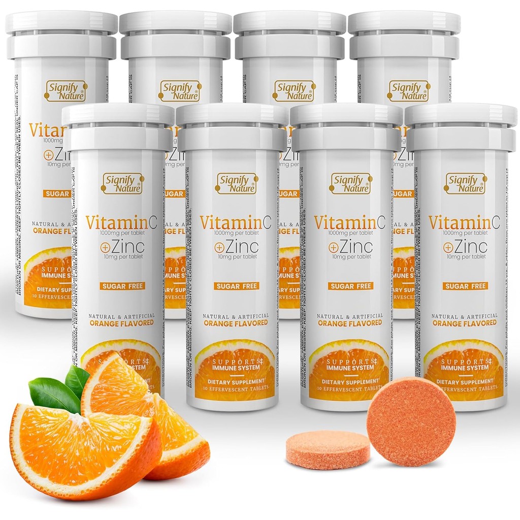 SIGNIFY NATURE Vitamin C 1000mg Effervescent Tablets - Potent Immune Support VIT C with Zinc ...