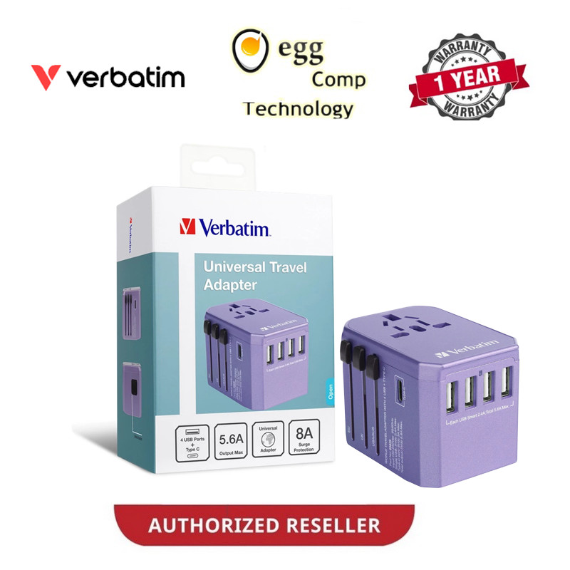VERBATIM 5.6A UNIVERSAL TRAVEL ADAPTER PURPLE [ 65829 ] | Shopee Malaysia