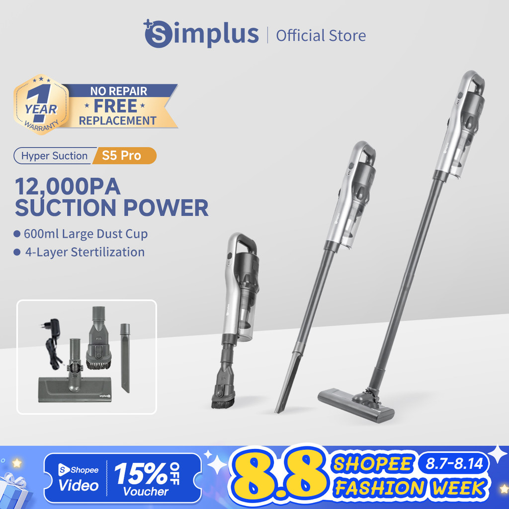 Simplus Vacuum Cleaner Cordless 12000pa 0.6L Dustbin 2-Speed Suction ...