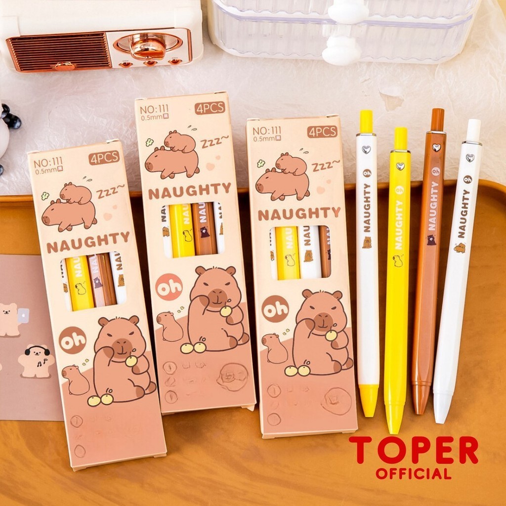 HITAM Capybara Gel Pen TOPER 4 Pcs 0.5 mm Black Ink Gelpen Ballpoint ...