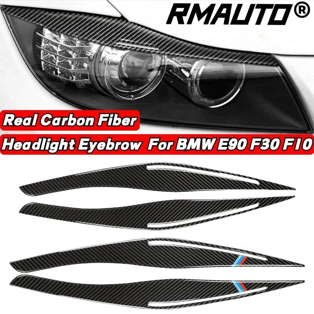 RMAUTO 2Pcs Real Carbon Fiber Headlight Eyebrows Eyelid Cover Stickers ...