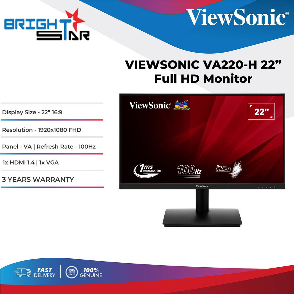 VIEWSONIC VA220-H 22” Full HD Monitor - 100Hz/VA Panel/HDMI/VGA | Shopee Malaysia