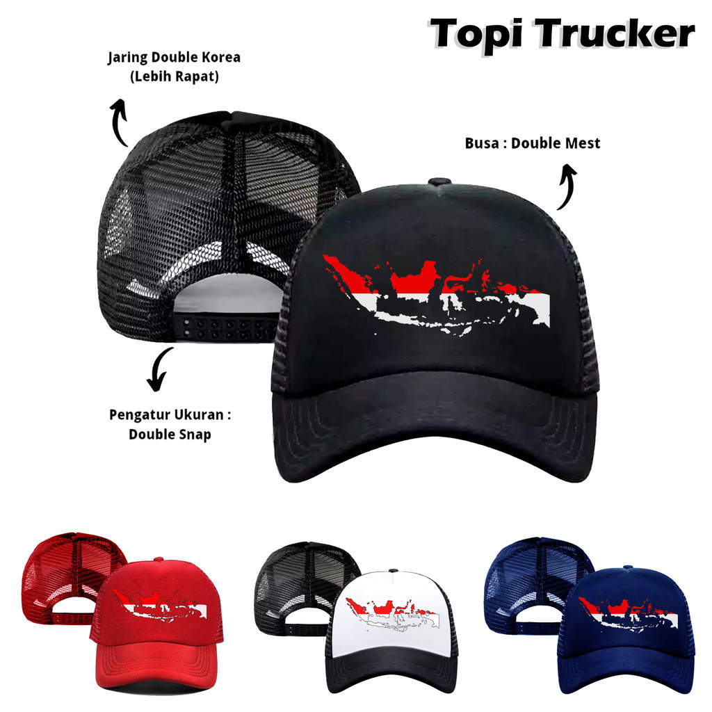 Men's Women's Hats, Mesh Trucker Type, Screen Printed, Indonesian Map ...