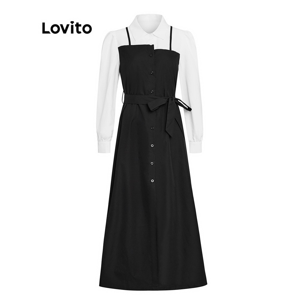 Lovito Plain Colorblock Stitching Asymmetrical A Line dress for women ...