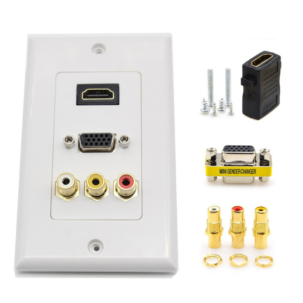 5 Ports HDMI VGA 3RCA Composite Audio Video Wall Face Plate Socket ...