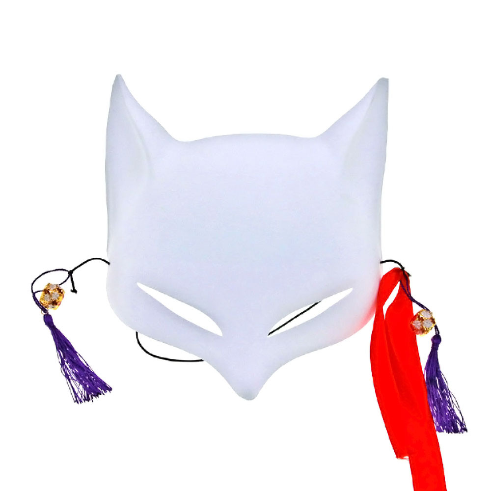 Solid Color Fox Mask DIY Blank PVC Half Face Masks With Bells Halloween ...