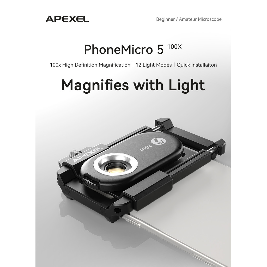 APEXEL LED Light Shooting Phone Microscope Lens 100x 150x 200x Ultra HD ...